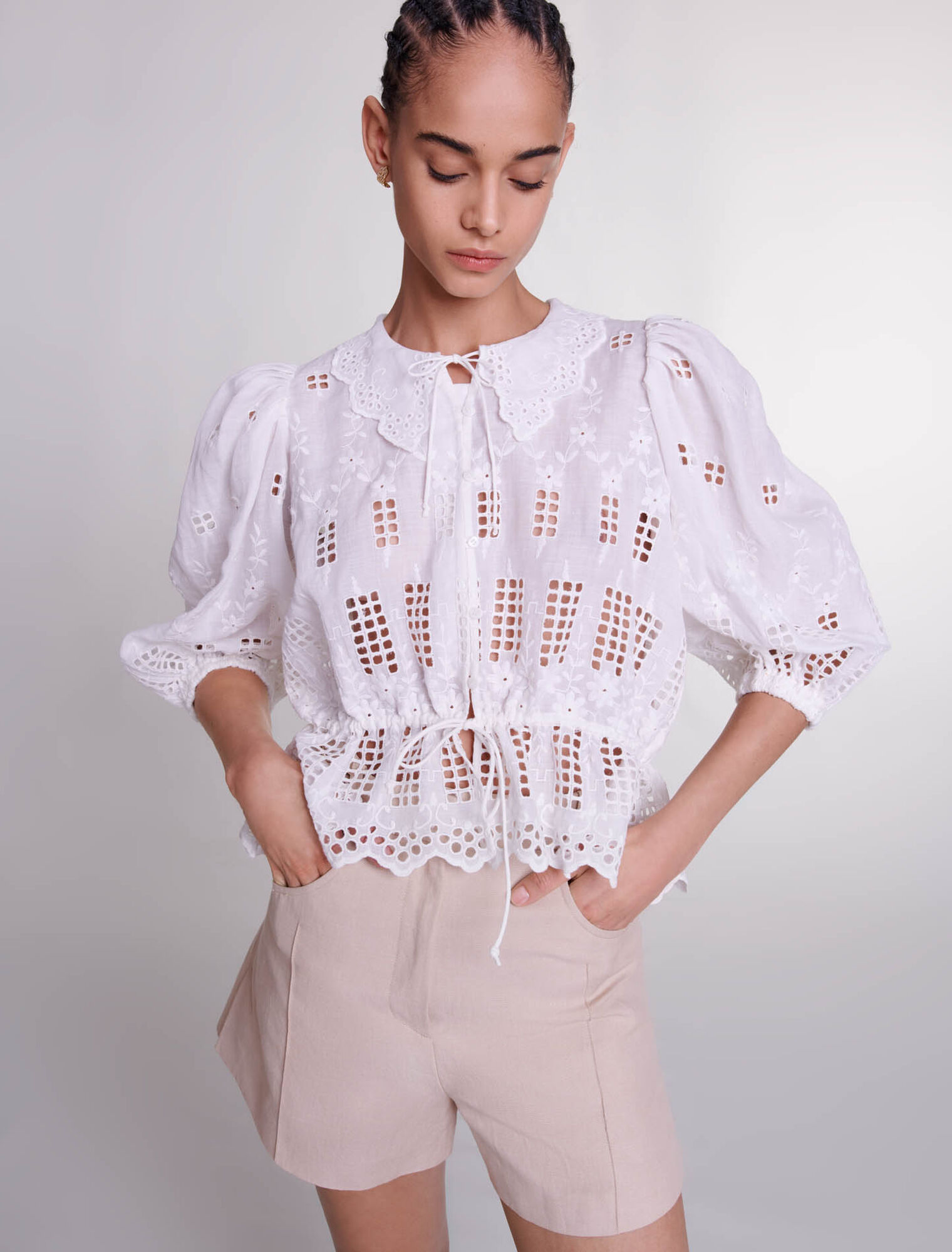 Embroidered ramie blouse - Shirts | Maje