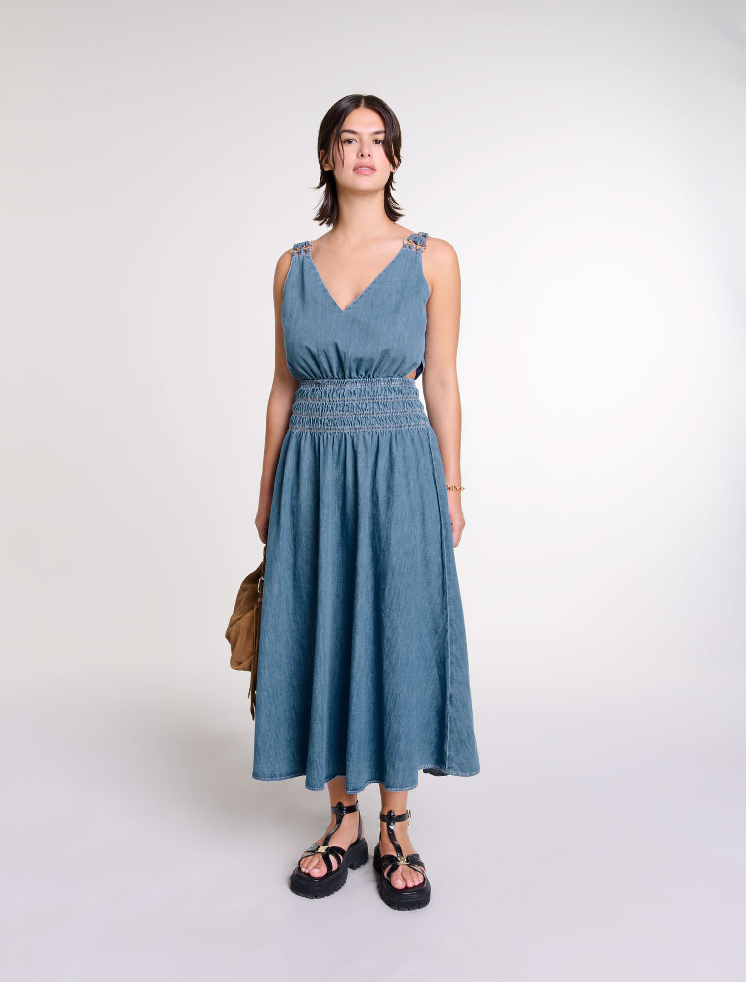 Cutaway denim maxi dress - Maxi dresses | Maje