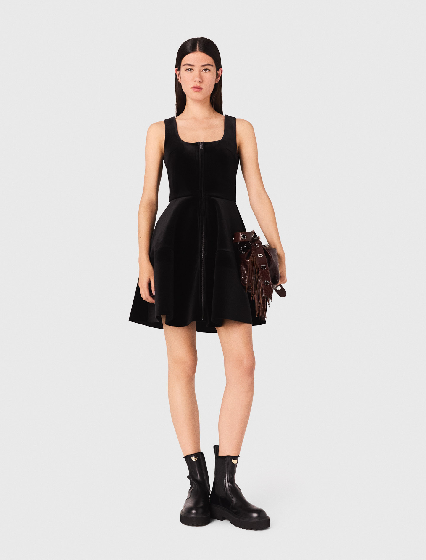 Short velvet skater dress Black / Gray for Women | Maje