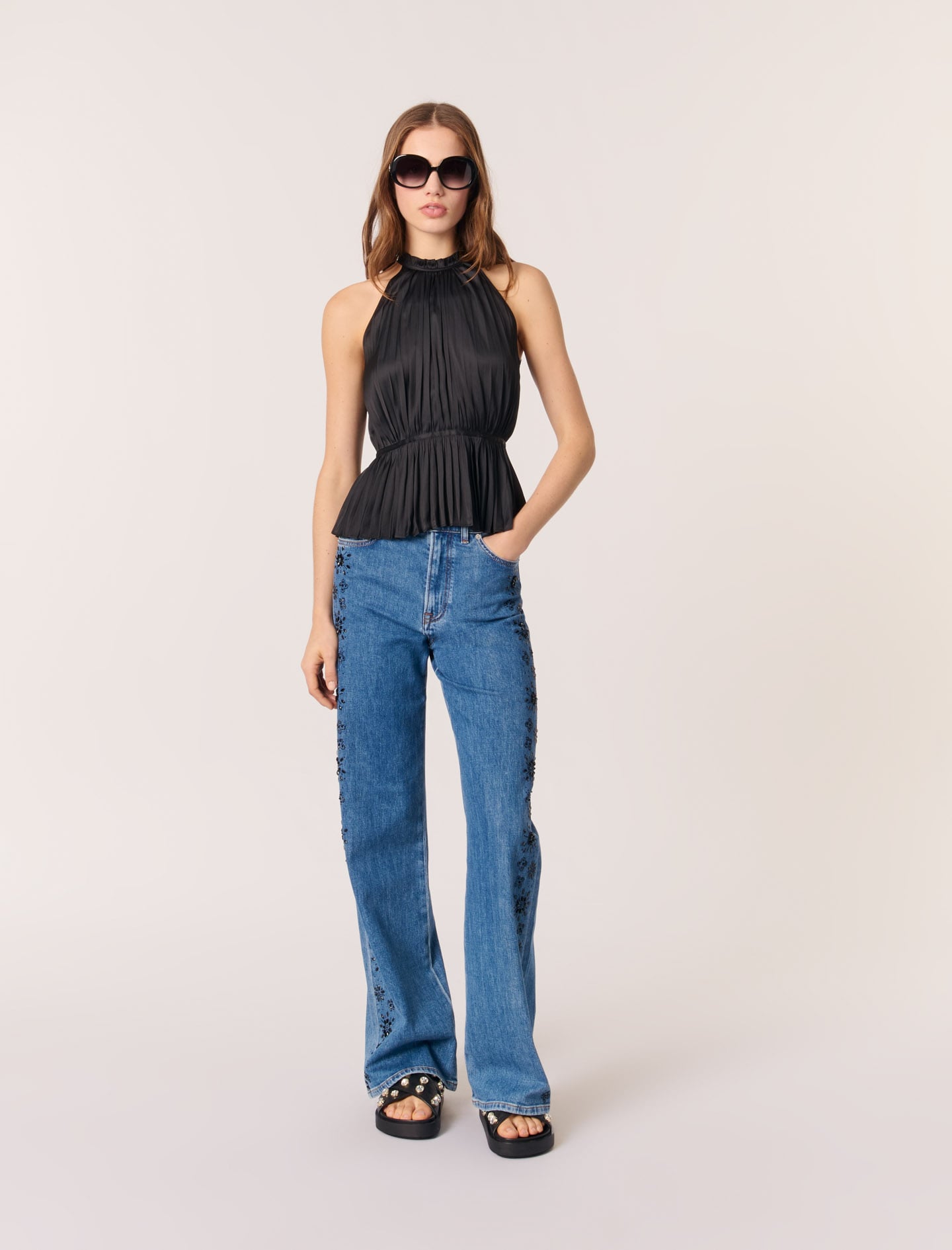 Pleated satin top - Tops | Maje