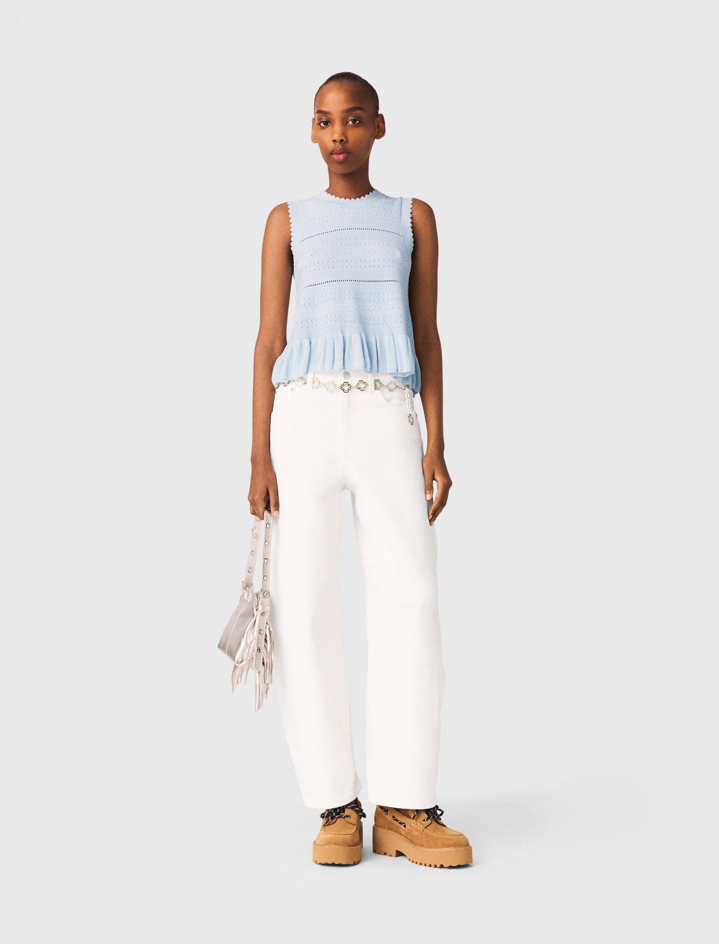 Ruffled knit top Blue Sky for Women | Maje