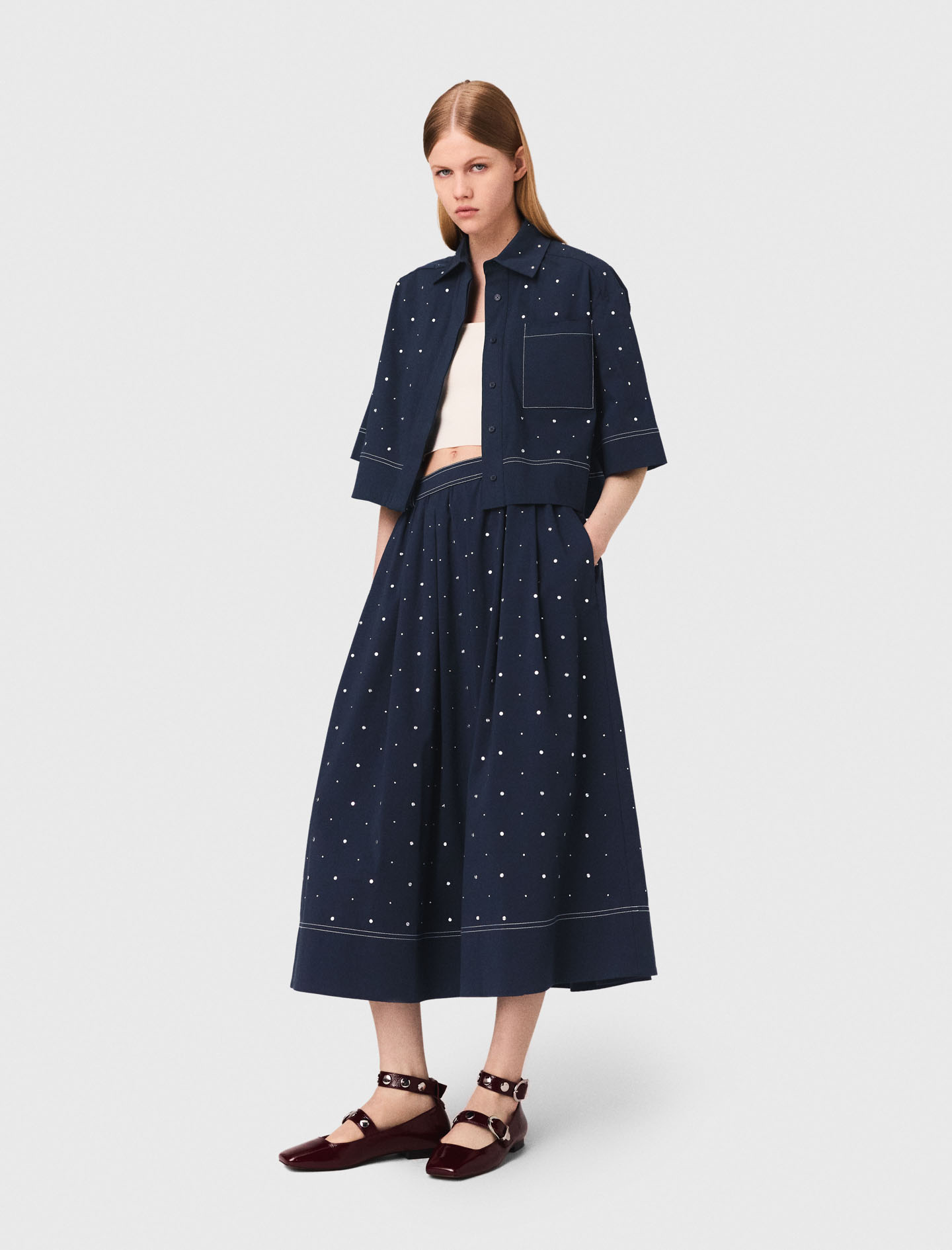 Cropped shirt with studs Navy for Women | Maje