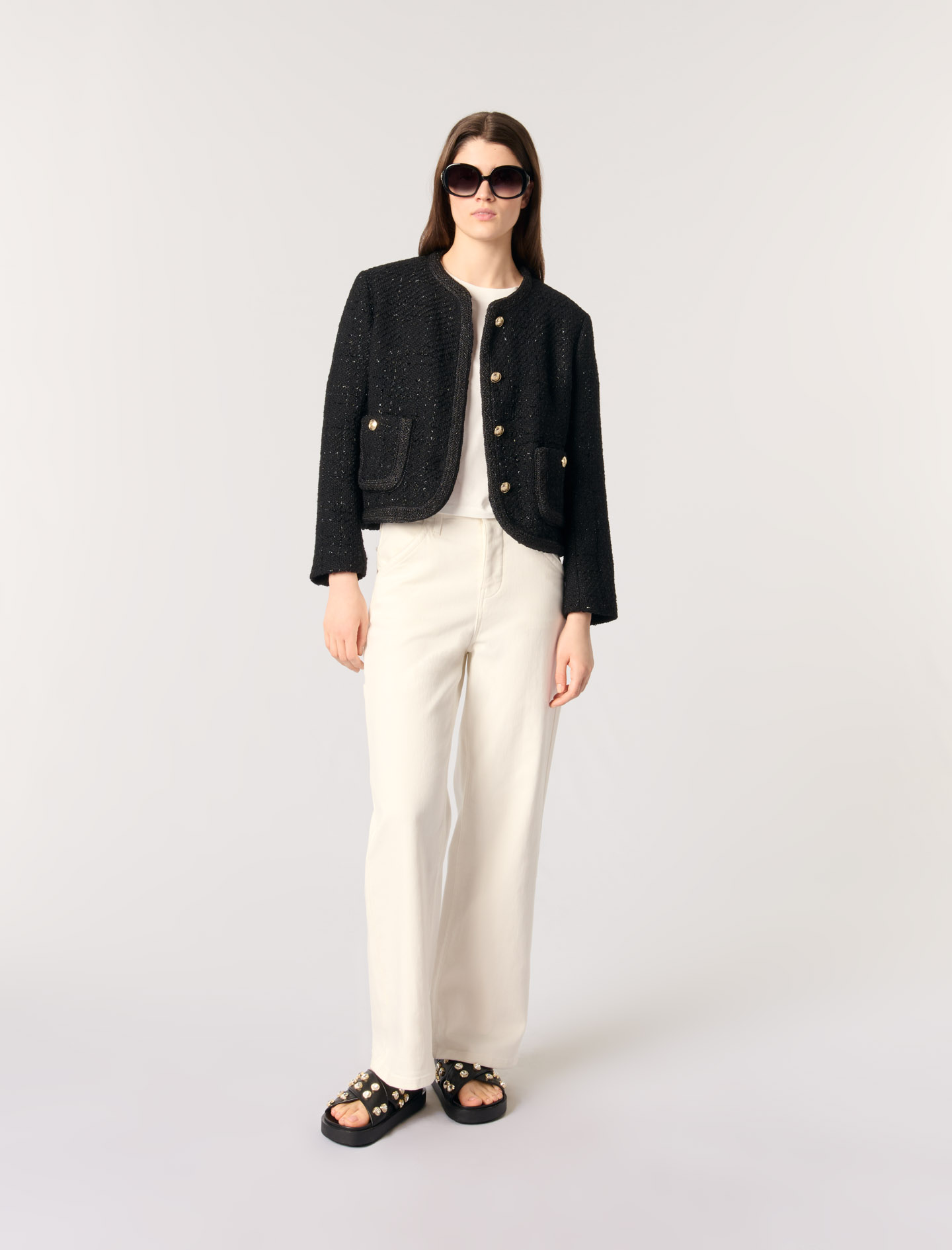 Short tweed jacket Black / Gray for Women | Maje