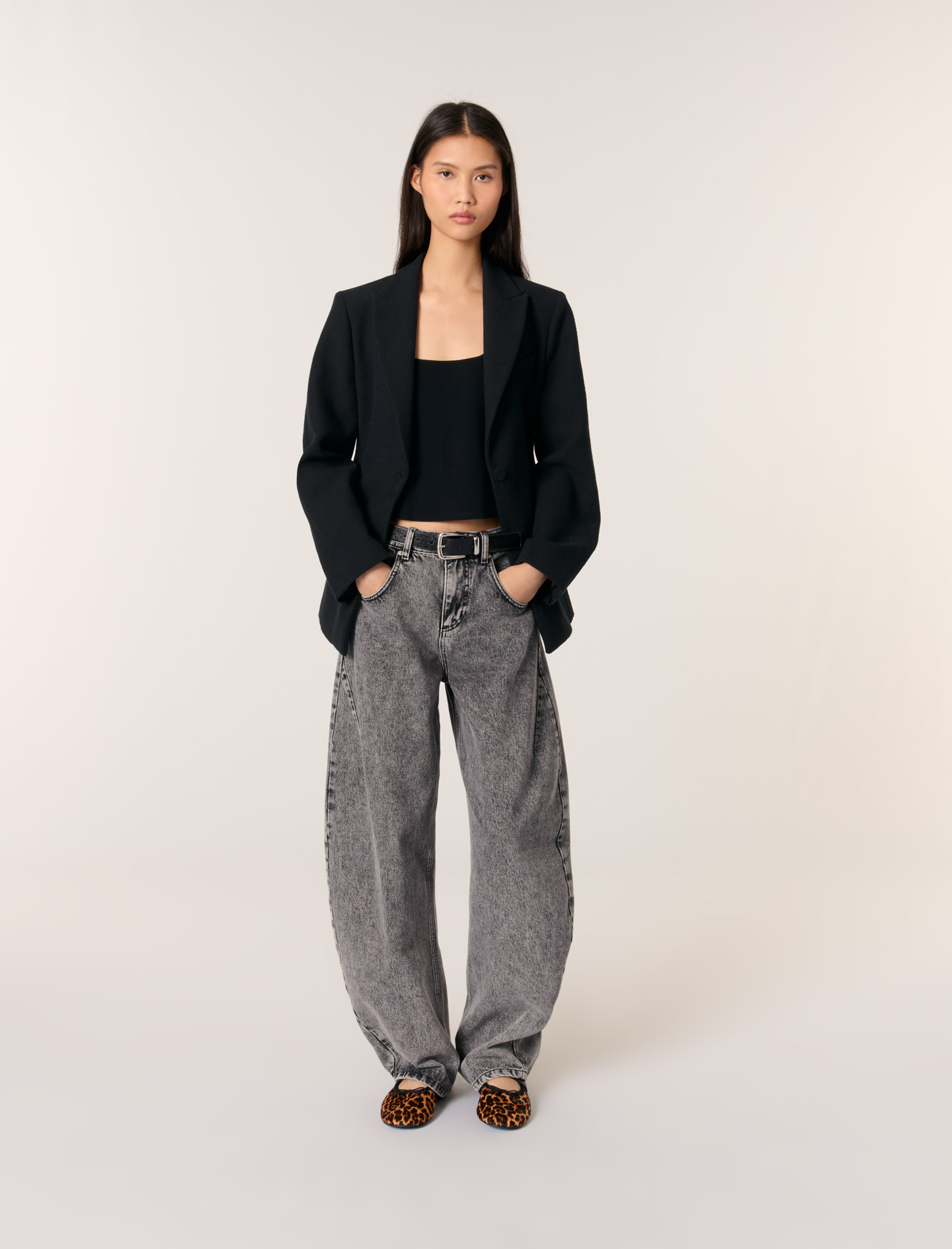 Slim-fit suit jacket Black / Gray for Women | Maje