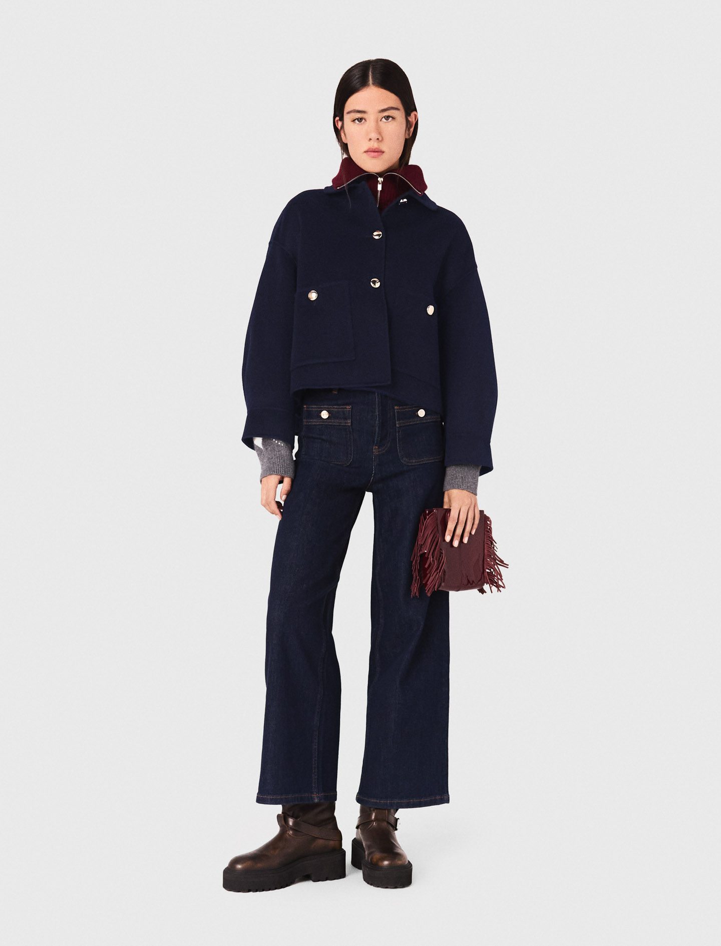 Cropped wool jacket Navy for Women | Maje