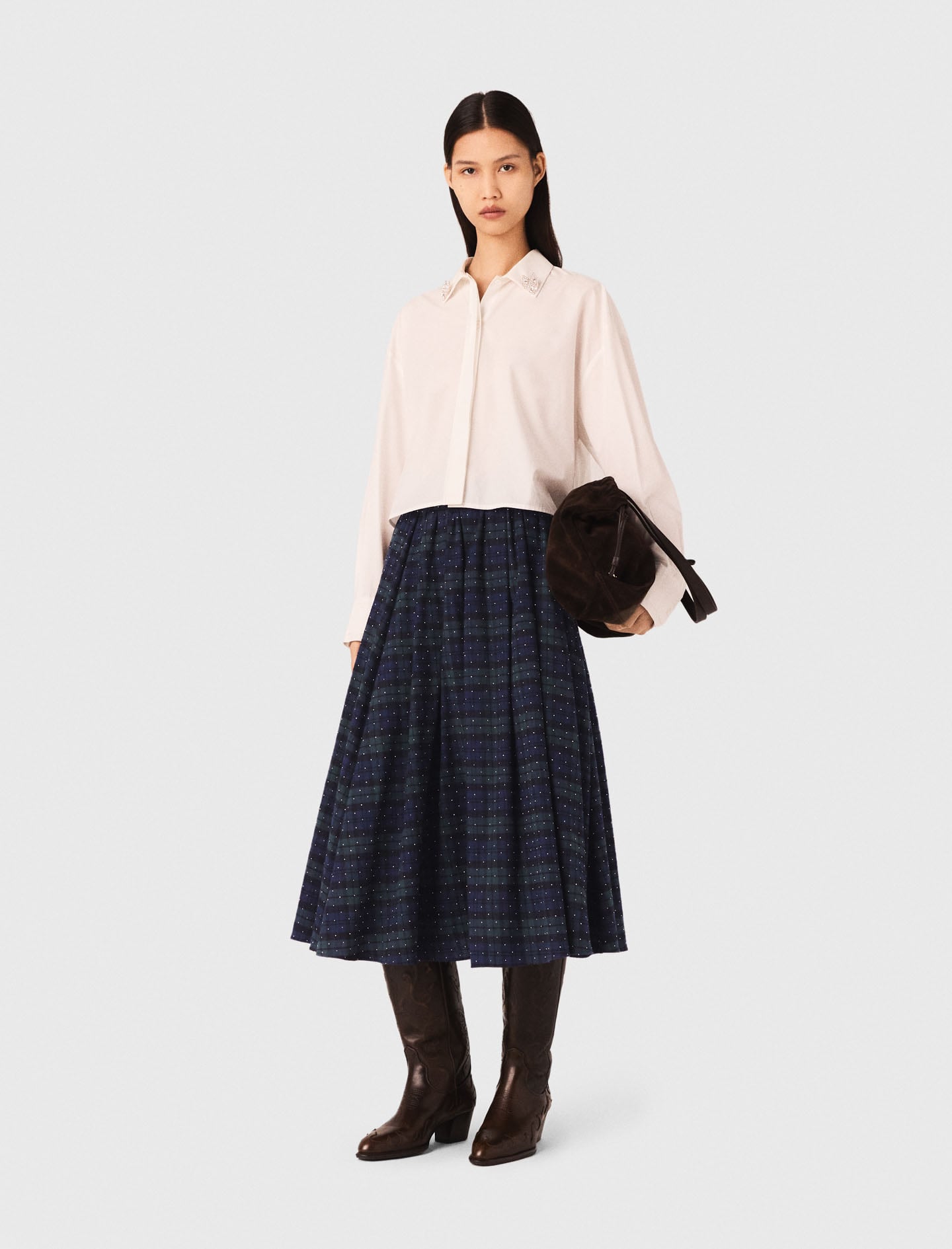 Check skirt with rhinestones Blue / Green for Women | Maje