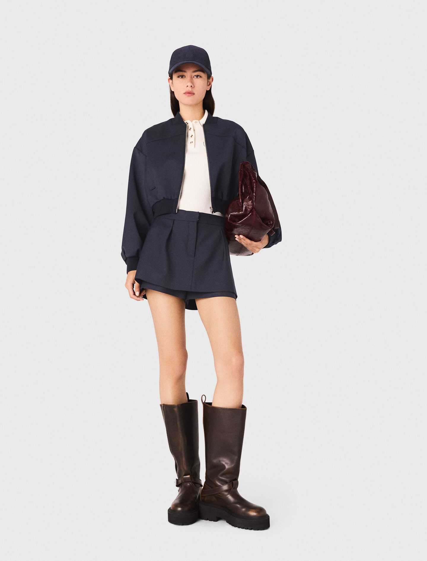 Zipped mixed wool bomber Navy for Women | Maje