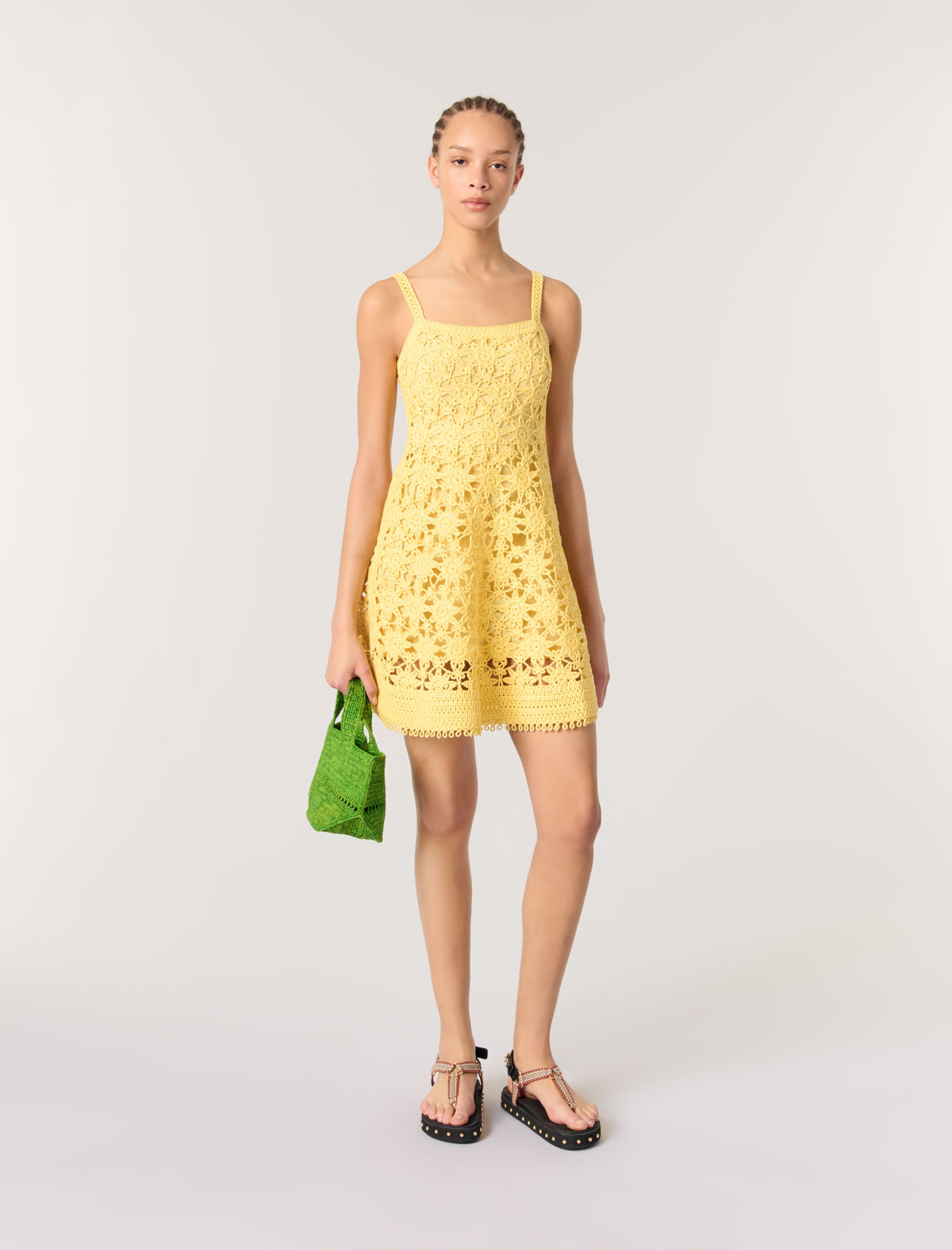 Crochet strappy mini dress Yellow / Orange for Women | Maje