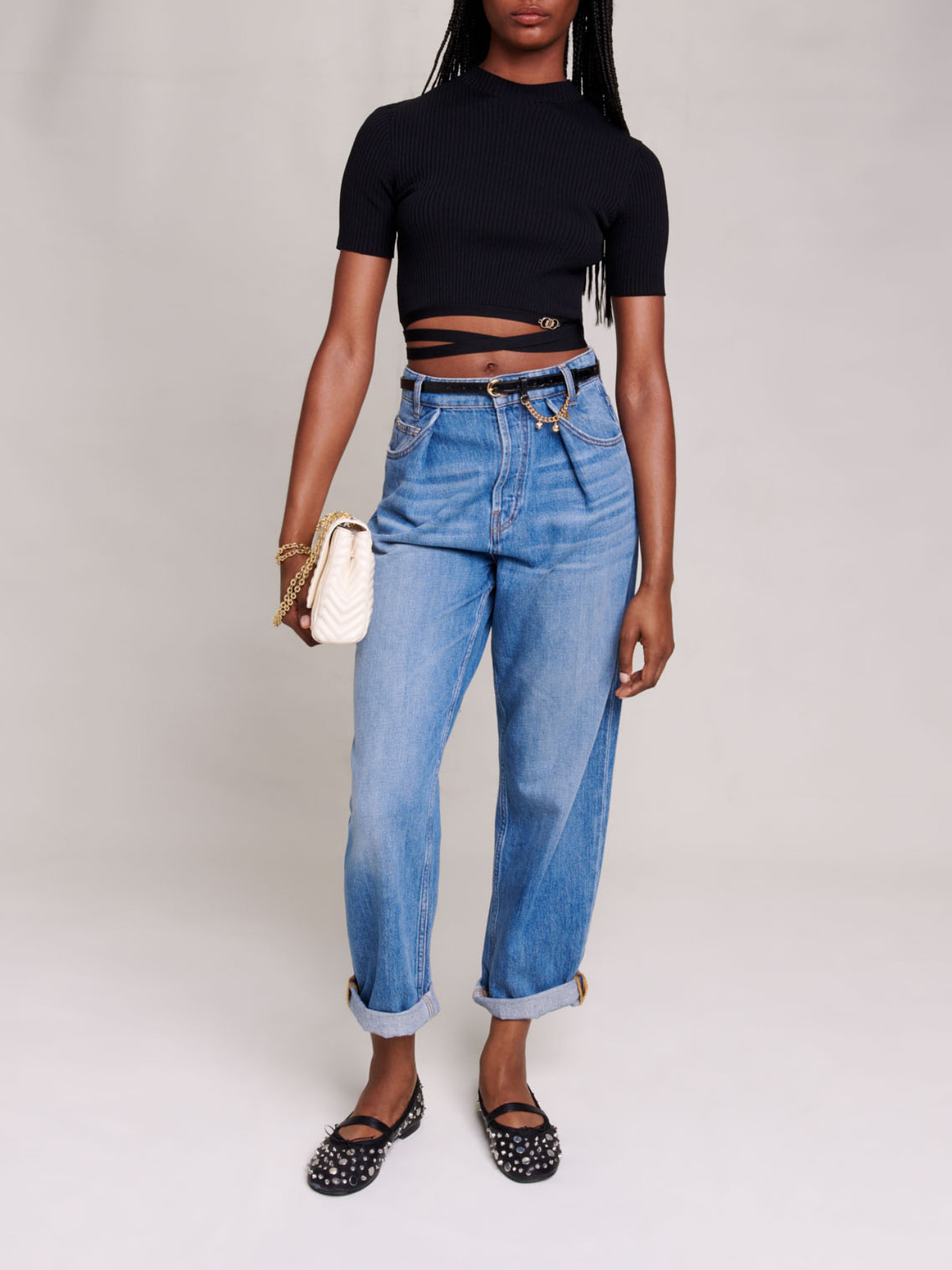 Criss-cross cropped top Black / Gray for Women | Maje