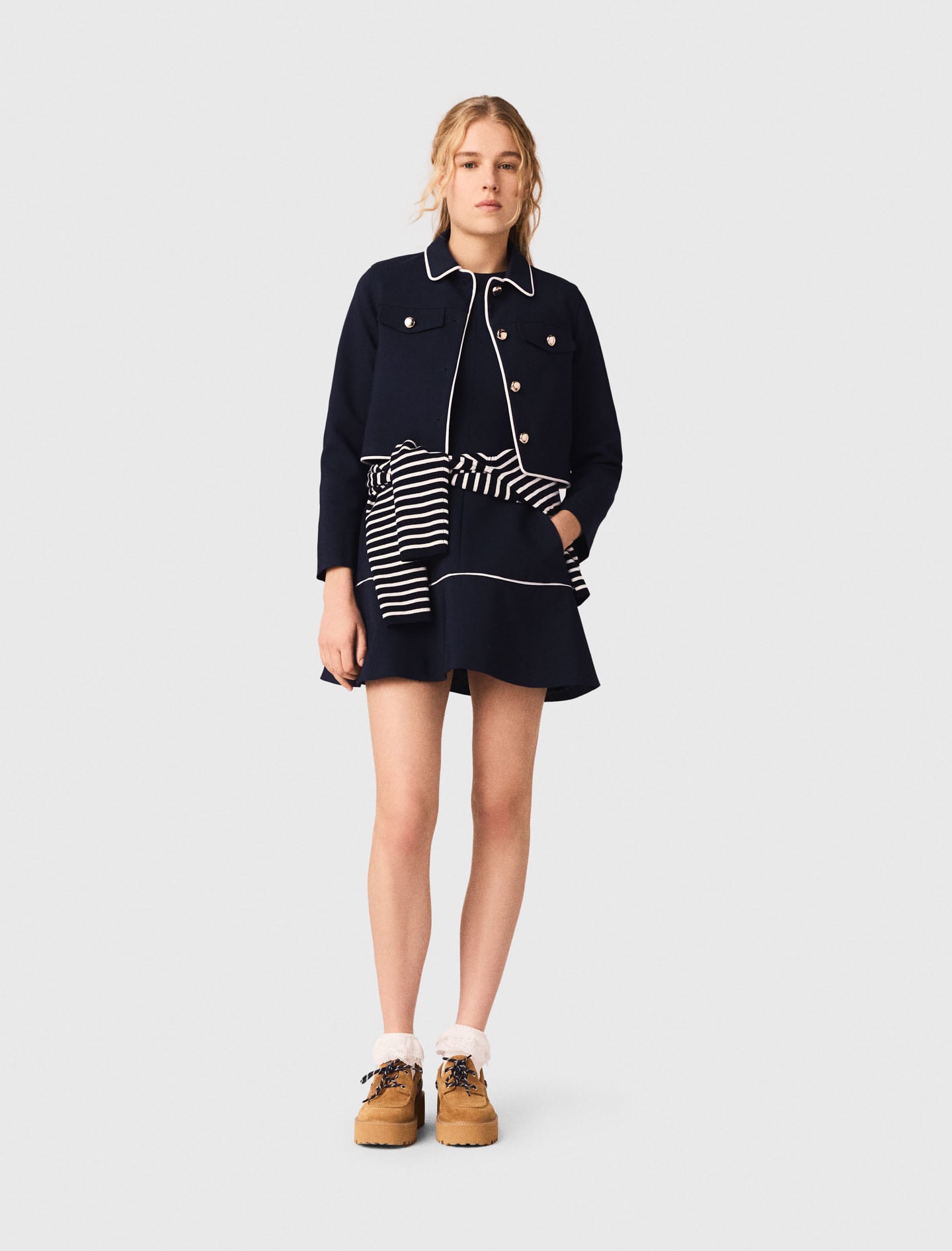 Short jacket with contrast trim Navy for Women | Maje