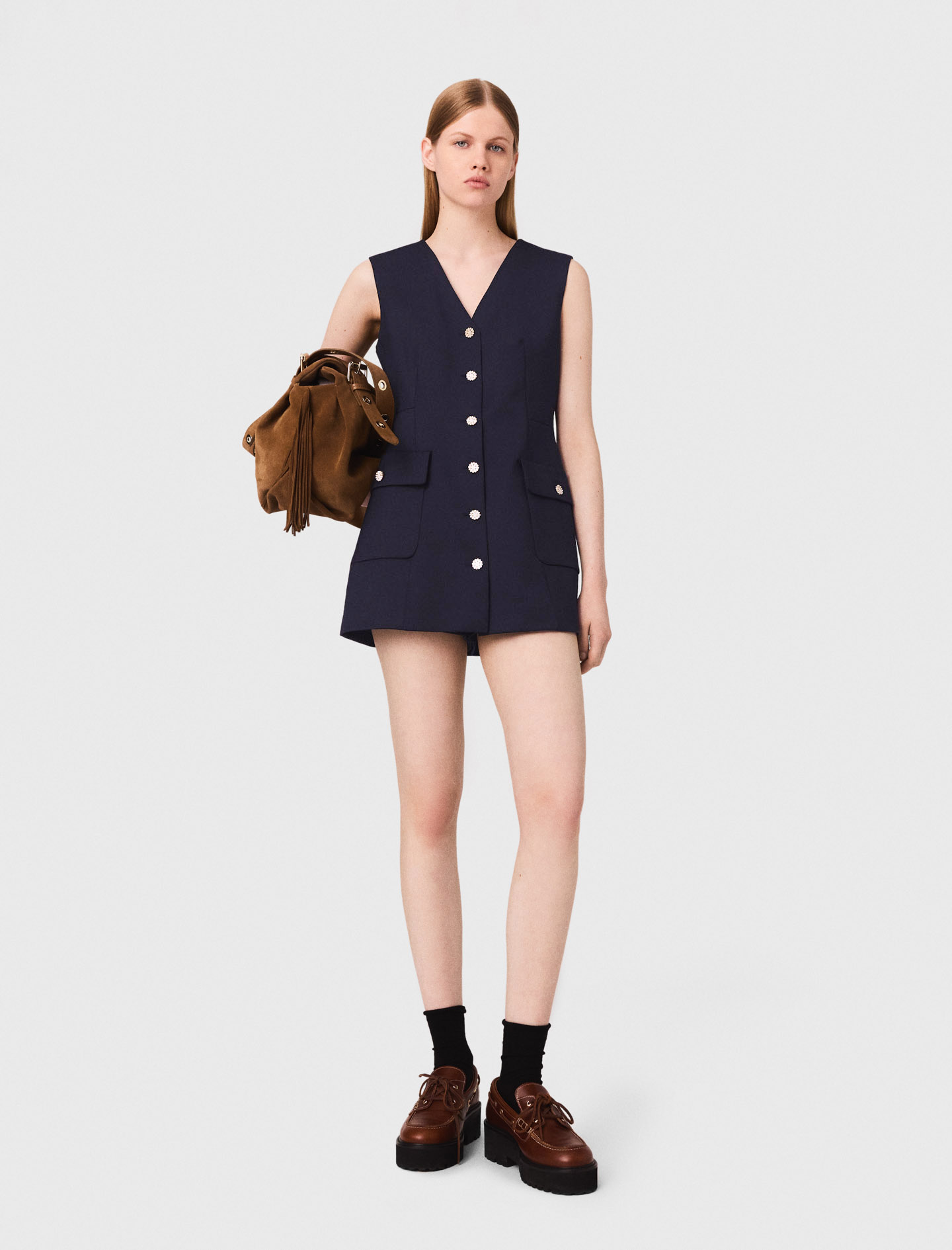 Layered-effect wool-blend dress Navy for Women | Maje